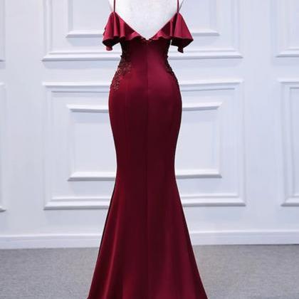 Mermaid Wine Red Stain Straps Long Formal Dress on Luulla