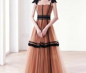Elegant A-line Evening Gown With Black Ribbon Accents on Luulla