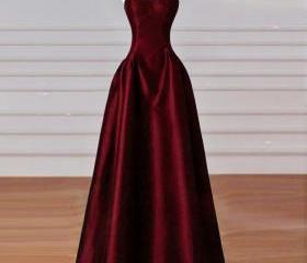 Regal Burgundy Velvet Strapless Prom Dress With Full Skirt, Prom Dress ...
