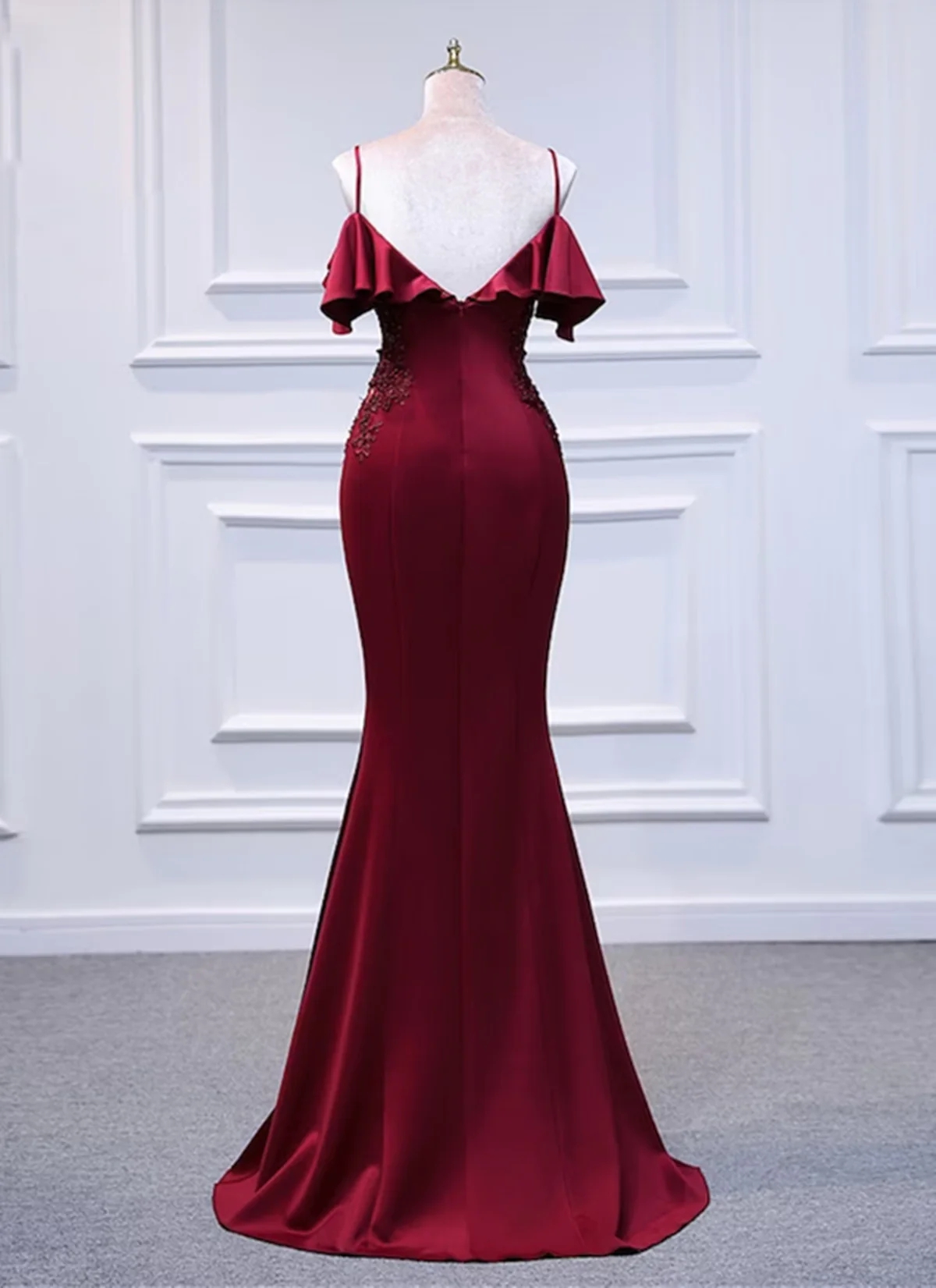 Mermaid Wine Red Stain Straps Long Formal Dress on Luulla