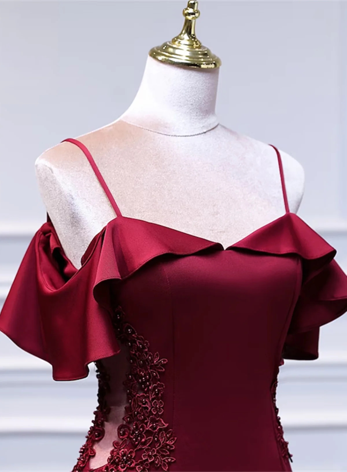 Mermaid Wine Red Stain Straps Long Formal Dress on Luulla