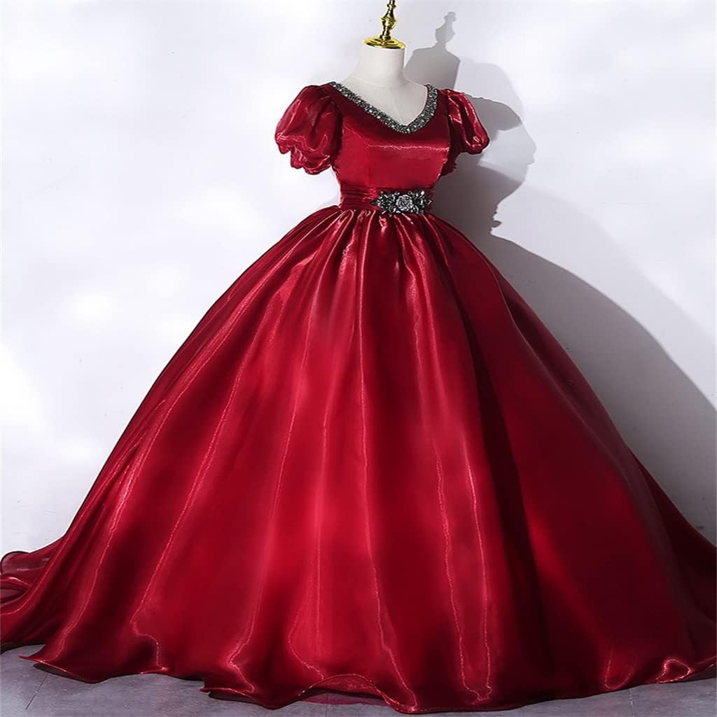 Simple Red V-neckline Ball Gown Prom Dress With Beaded on Luulla