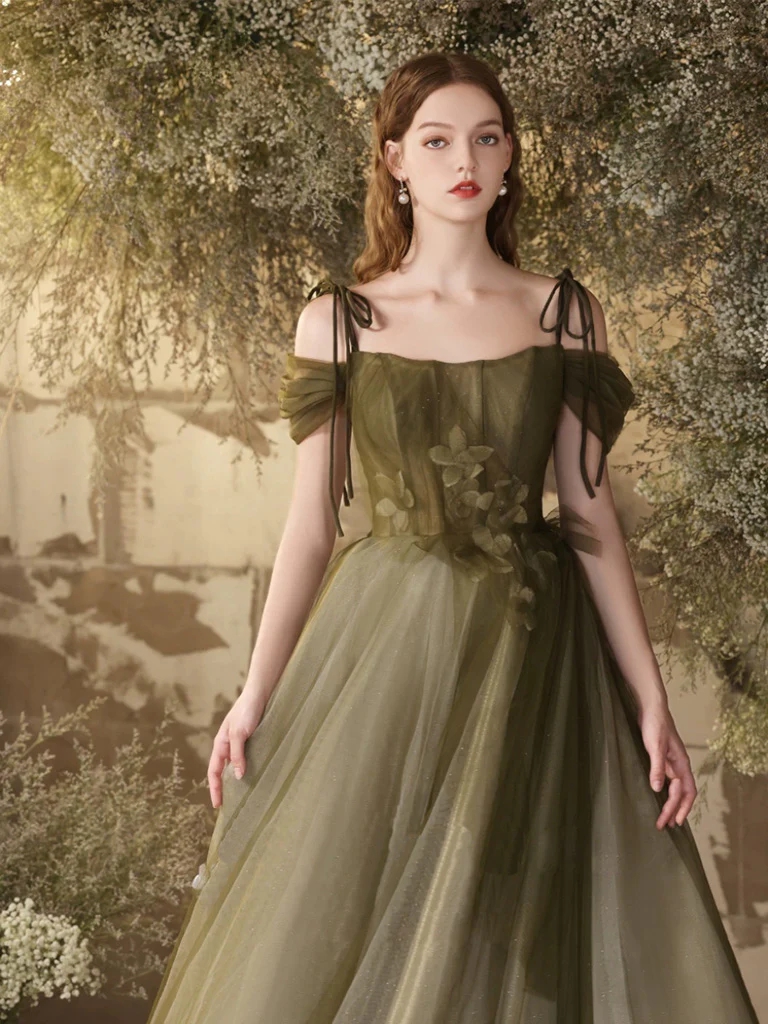 Enchanting Olive Green Off-shoulder Evening Gown on Luulla