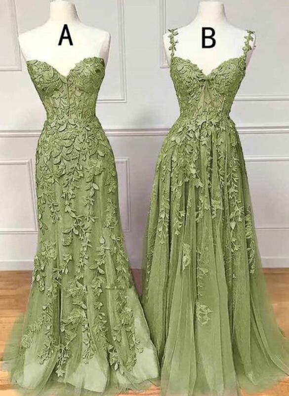 A Line Green Lace Sage Prom Dresses on Luulla
