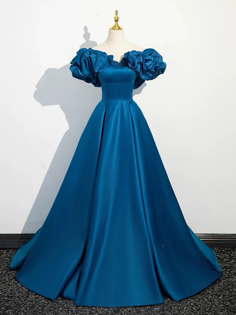 Majestic Royal Blue Ball Gown With Ruffle Sleeves on Luulla