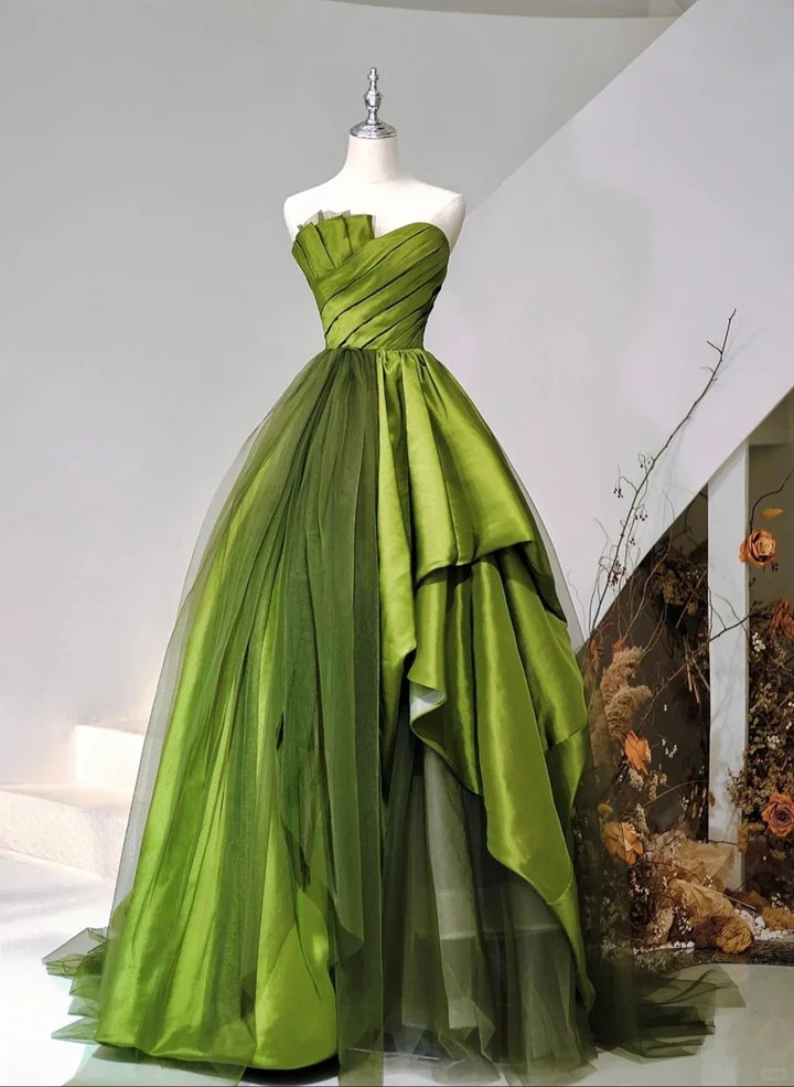Sweetheart Green Satin And Tulle Party Dress 2025 on Luulla