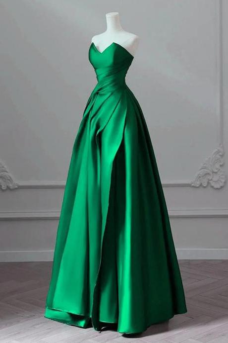 Floor Length A-line Green Satin Lace-up Party Dresses on Luulla