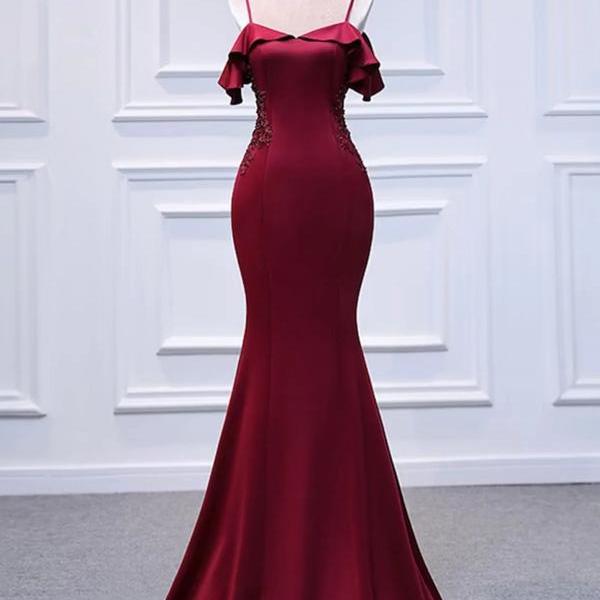 Mermaid Wine Red Stain Straps Long Formal Dress on Luulla