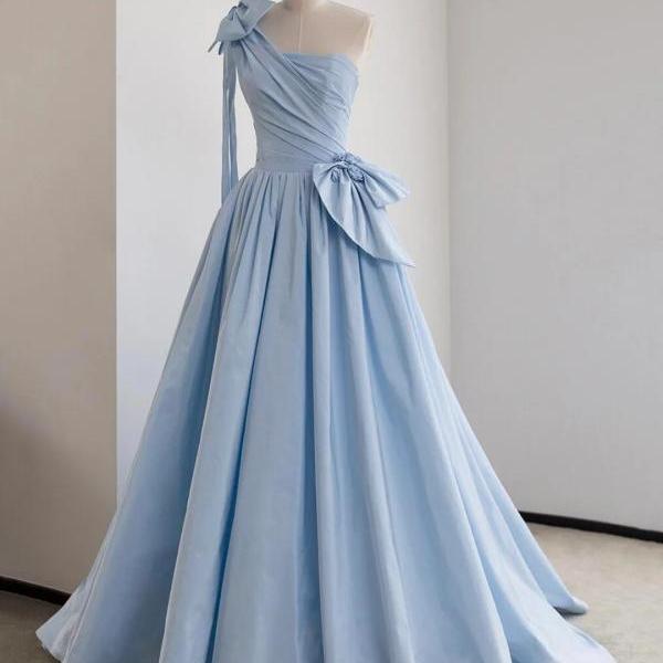 Elegant One-shoulder Sky Blue Evening Gown on Luulla