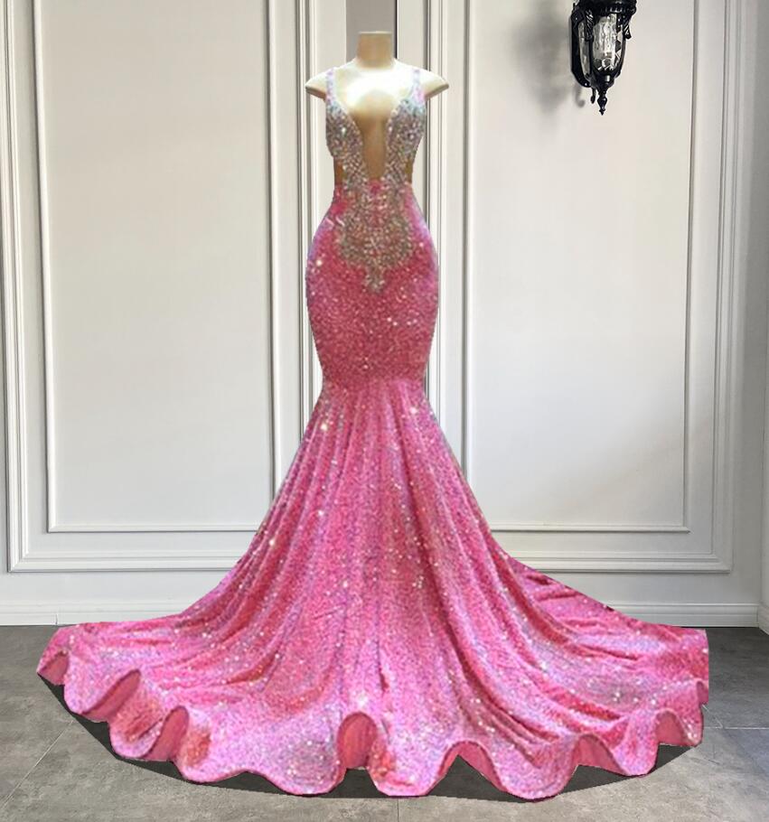 Mermaid Sparkly Luxury Long Sexy Pink Sequin Prom Dresses on Luulla