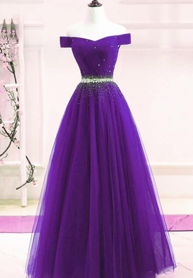 Off Shoulder Beaded Long Purple Formal Dress on Luulla