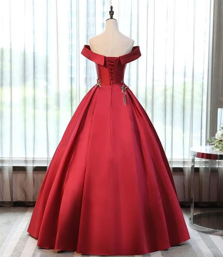 Off Shoulder Ball Gown Stain Wine Red Long Party Dresses on Luulla