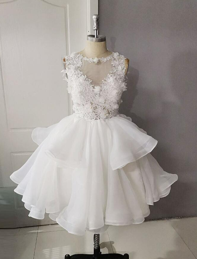 Cute Round Neck Tulle Lace Short Homecoming Dresses on Luulla
