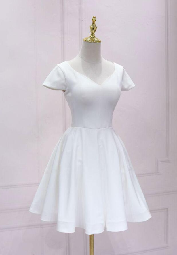 Cute White V Neck Short Prom Dresses on Luulla