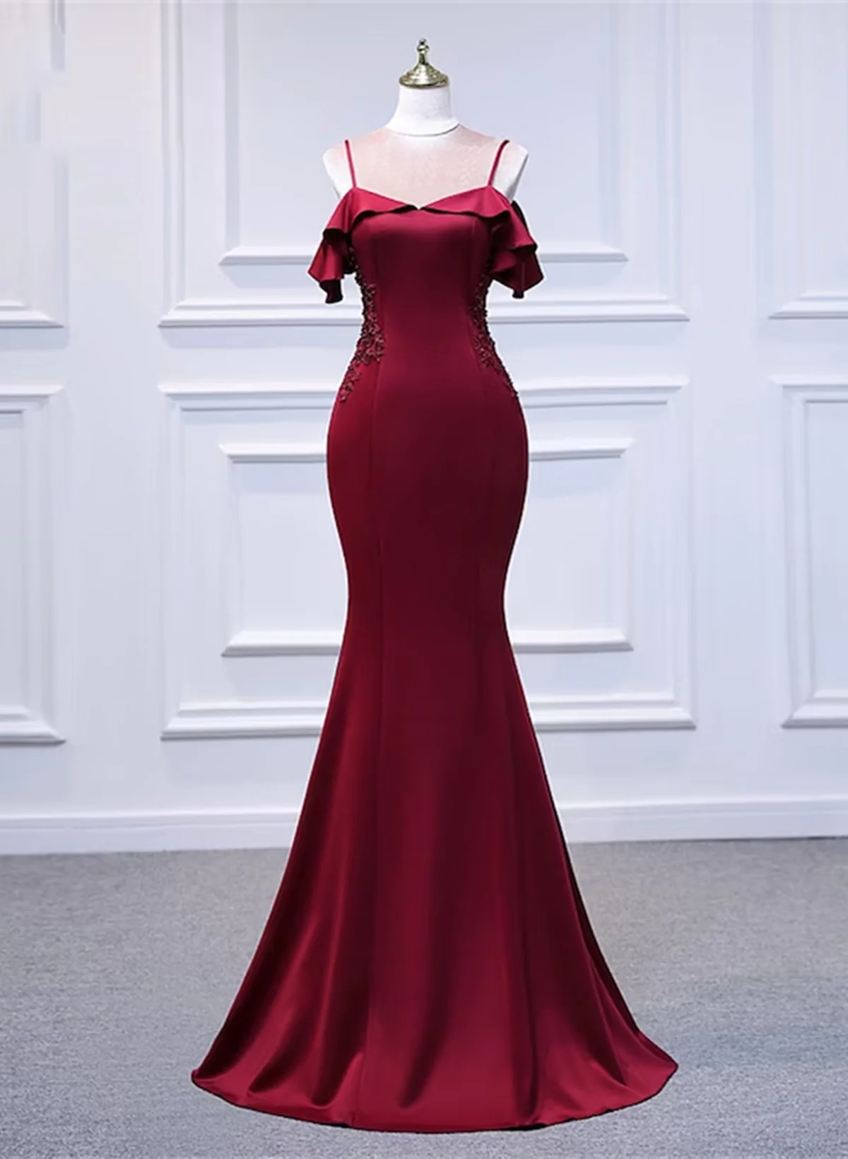 Mermaid Wine Red Stain Straps Long Formal Dress on Luulla