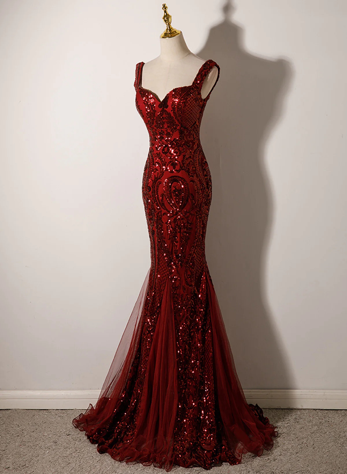 Sheath Wine Red Mermaid Sequins Long Formal Prom Dress on Luulla