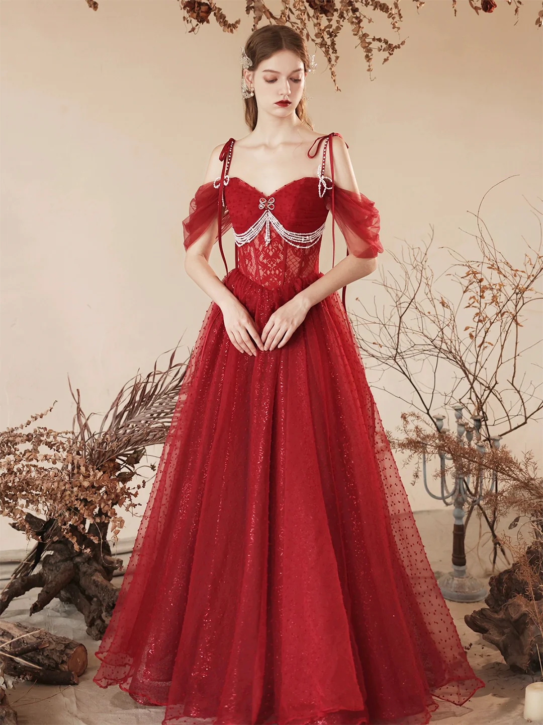 Regal Ruby Off-shoulder Ball Gown on Luulla