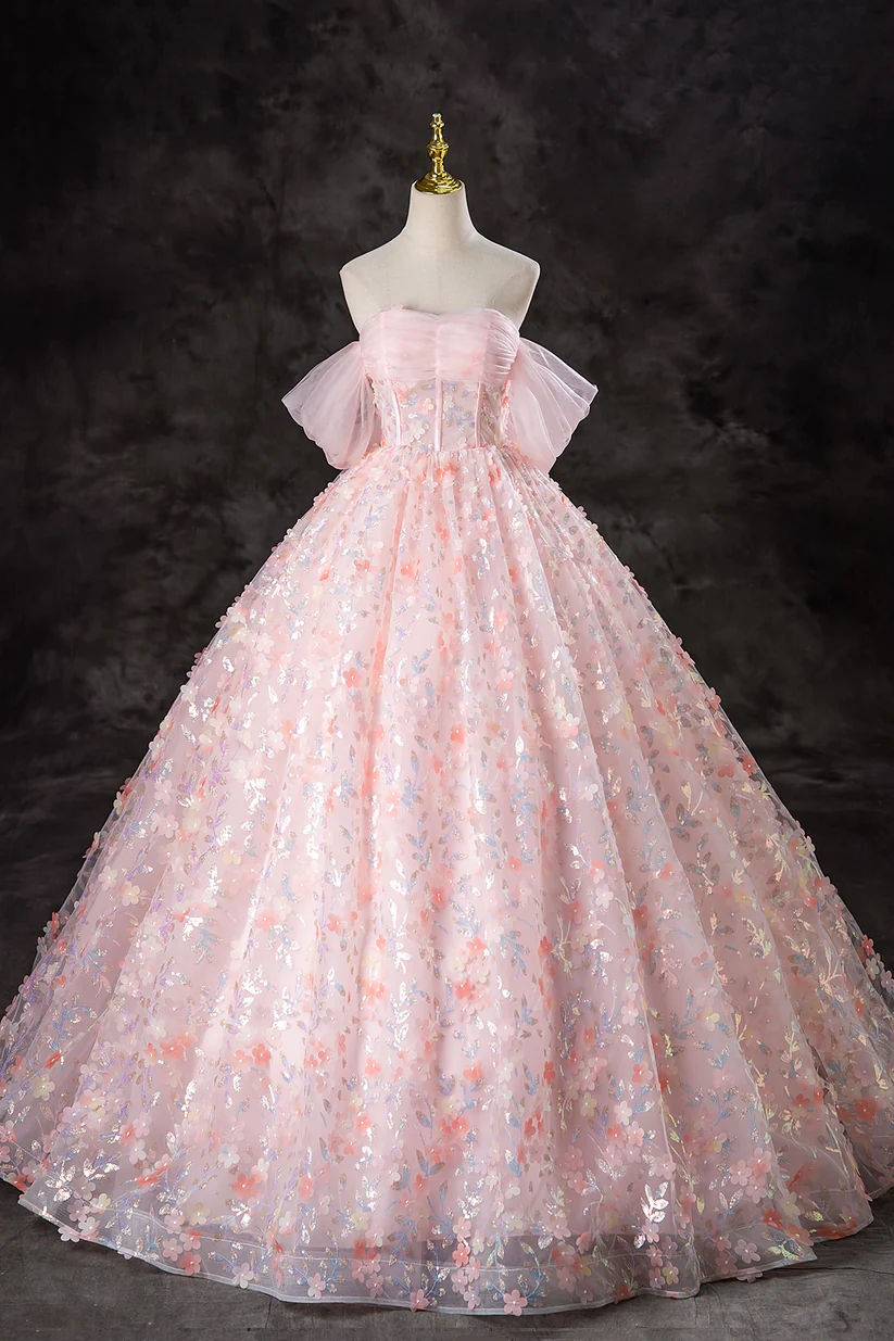 Floral Embellished Pink Ball Gown on Luulla
