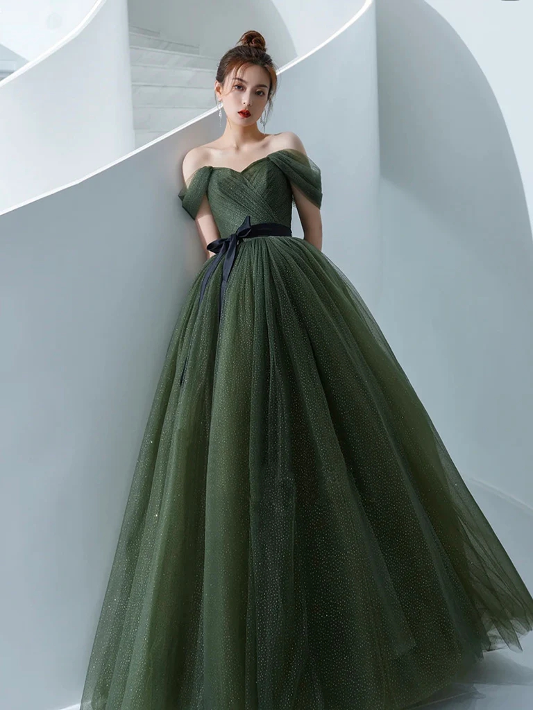 Enchanting Forest Green Off-shoulder Ball Gown on Luulla