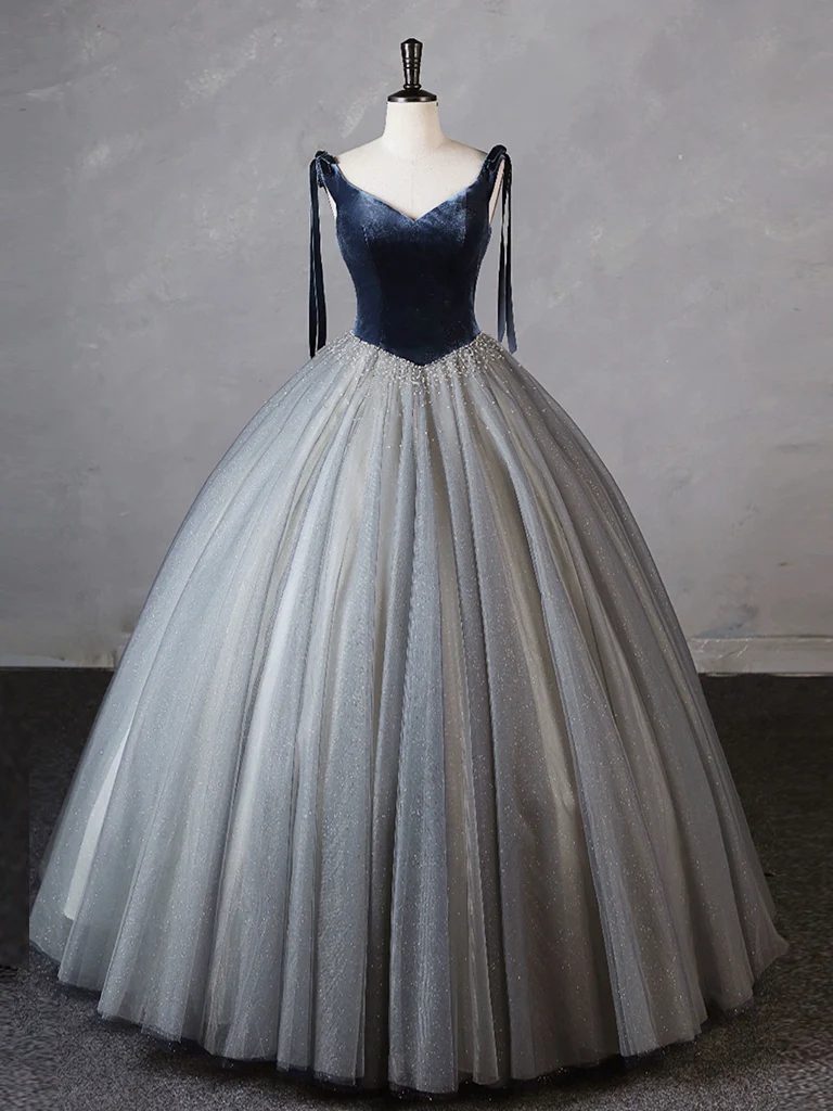Ball Gown Gray Blue Tulle Long Prom Gowns on Luulla
