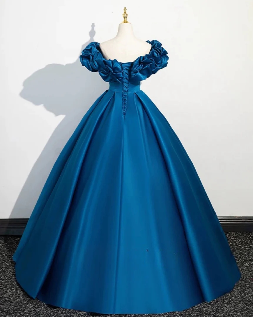 Majestic Royal Blue Ball Gown With Ruffle Sleeves on Luulla