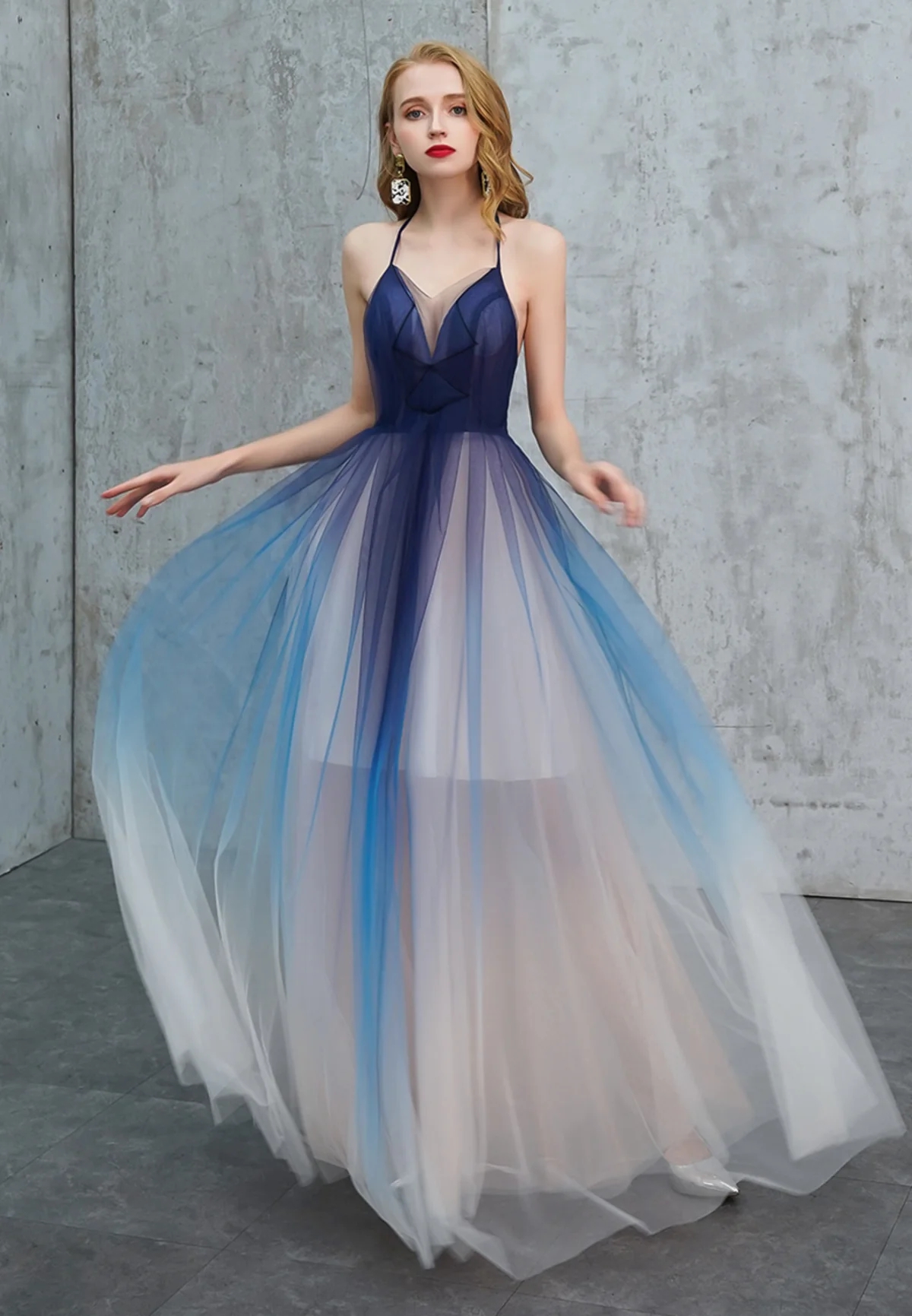 Simple Blue V Neck Chiffon Prom Gown 2025 on Luulla